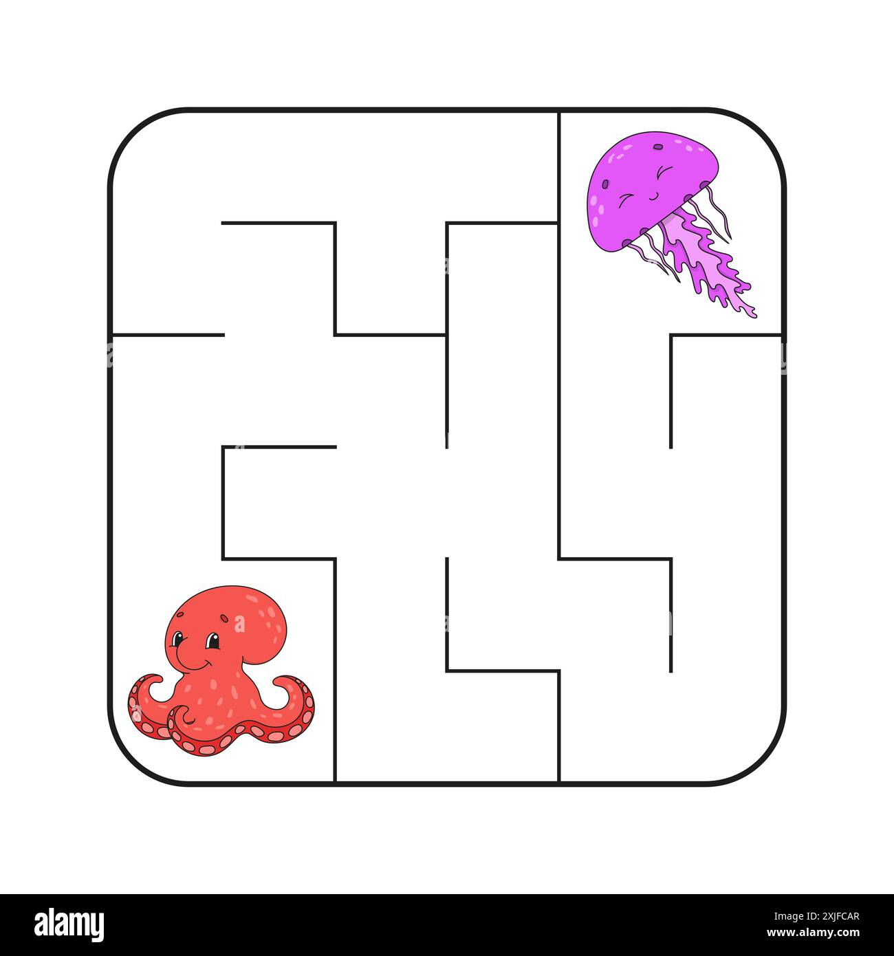 Simple square maze for toddlers. With cute cartoon characters. Isolated ...