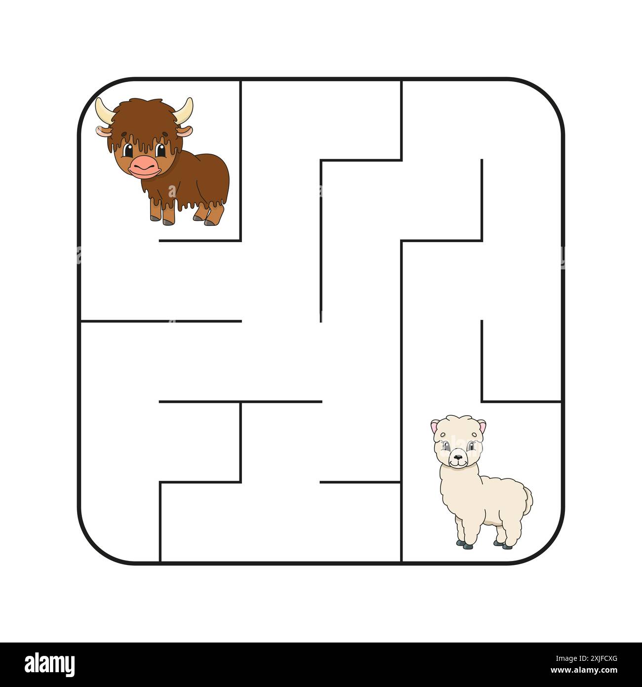 Simple square maze for toddlers. With cute cartoon characters. Isolated ...
