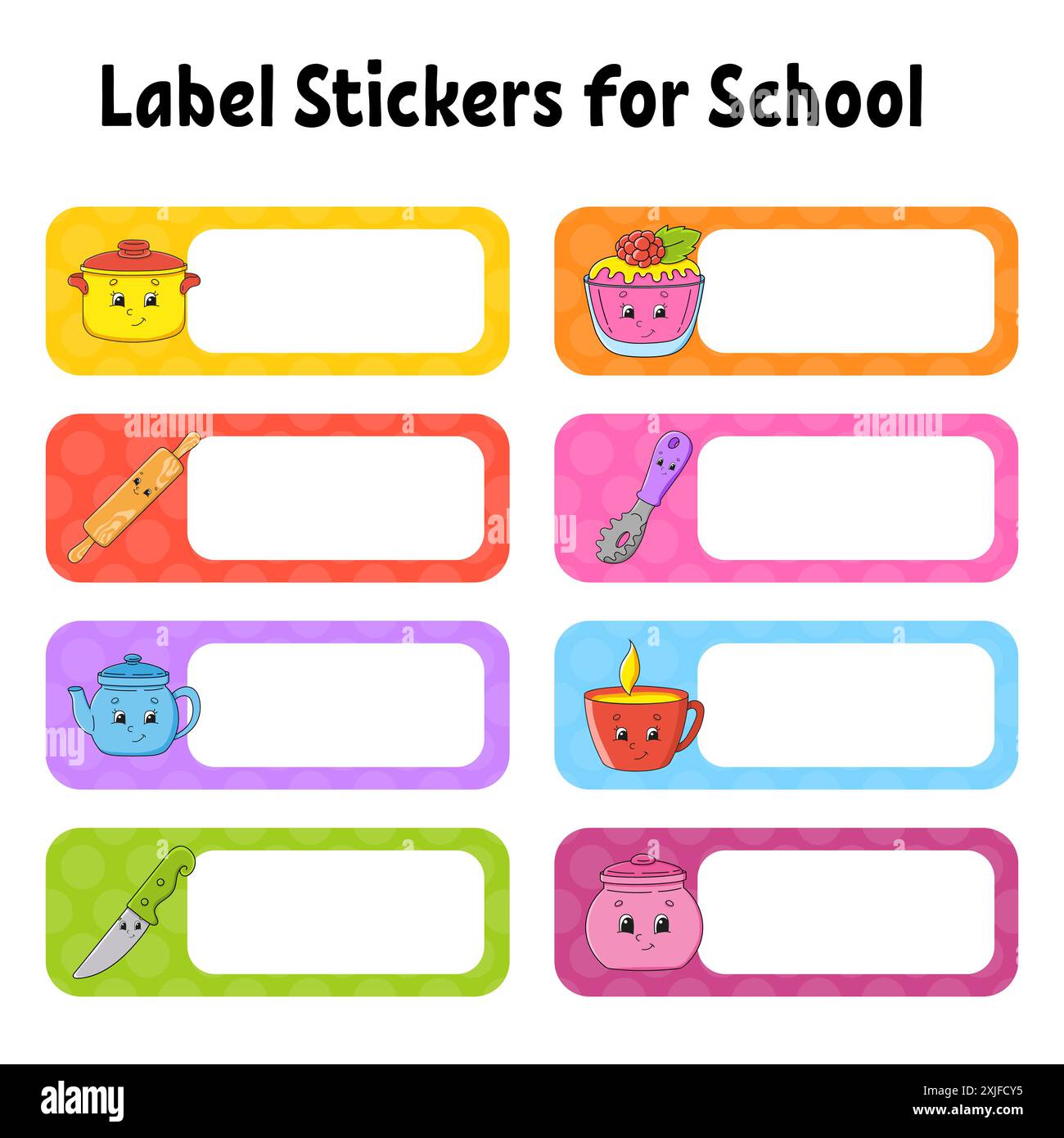 School name label. Bright stickers. Rectangular label. Vector ...