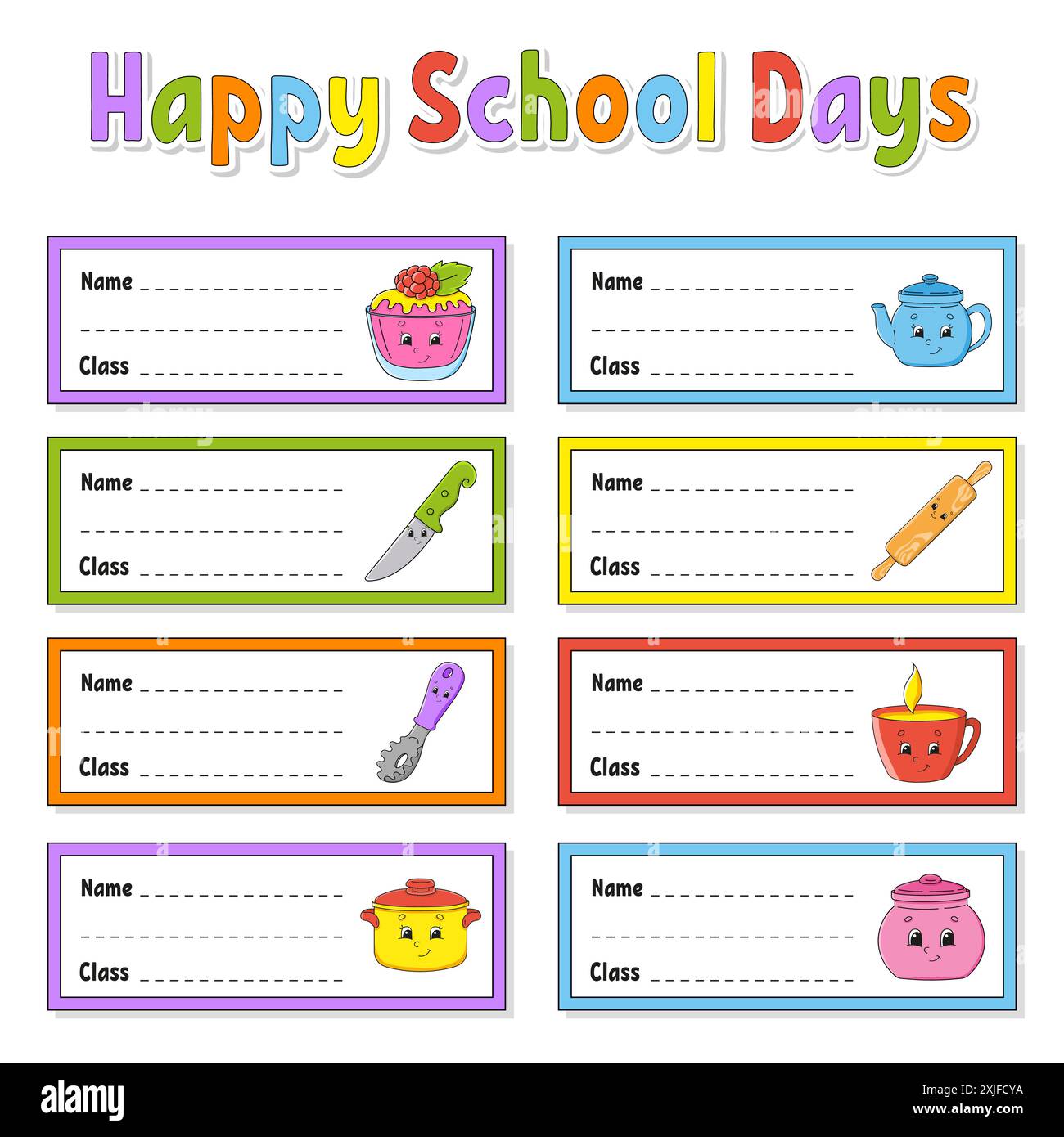 Name and class. Back to school labels. Set stickers for notebook ...