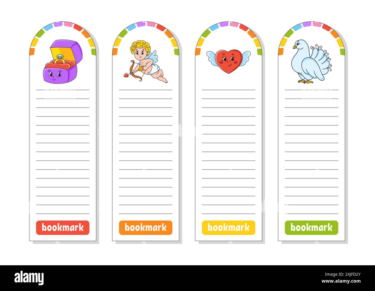 Set of paper bookmarks for books with cute cartoon characters. For kids ...