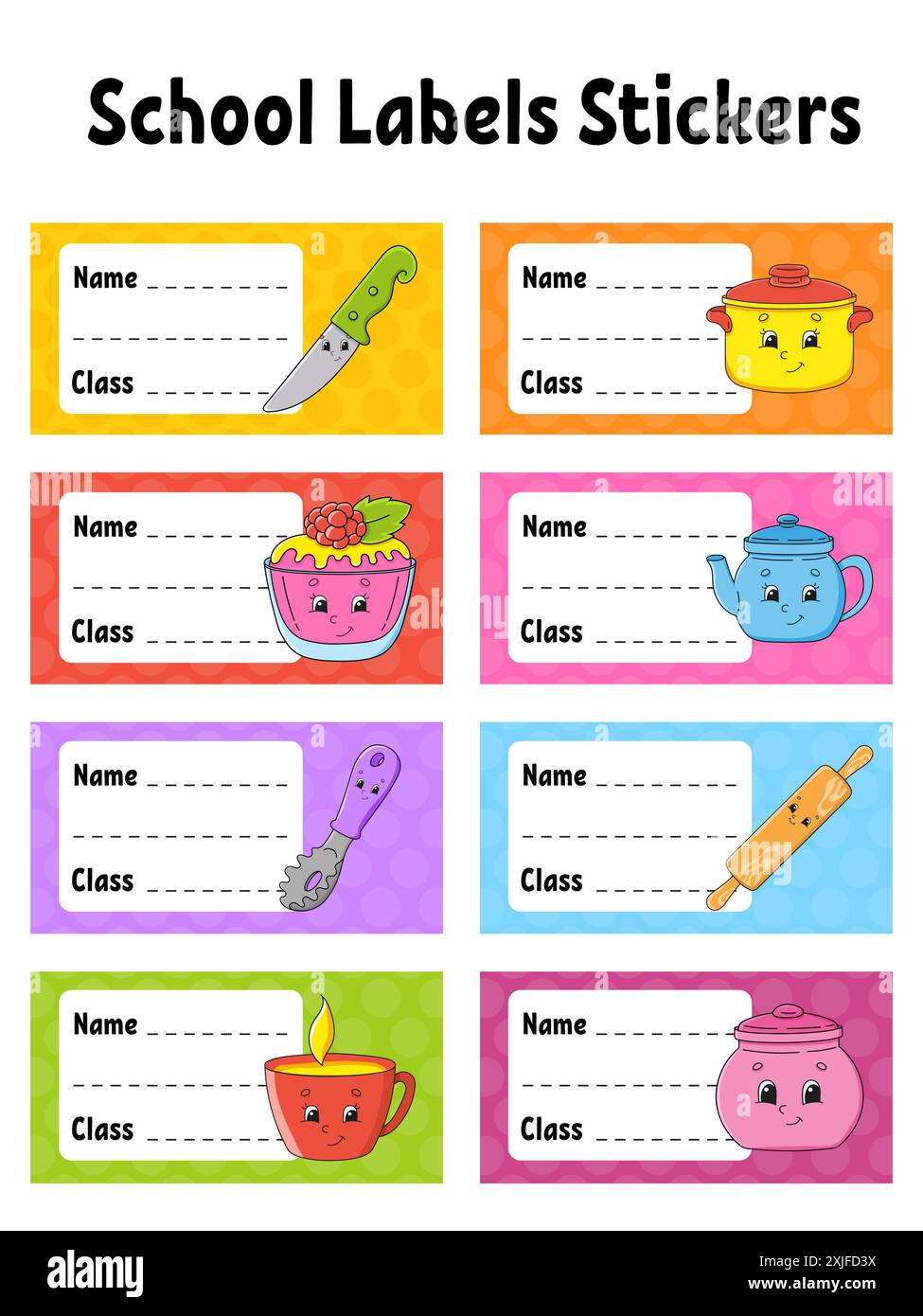 Name and class. Back to school labels. Set stickers for notebook ...