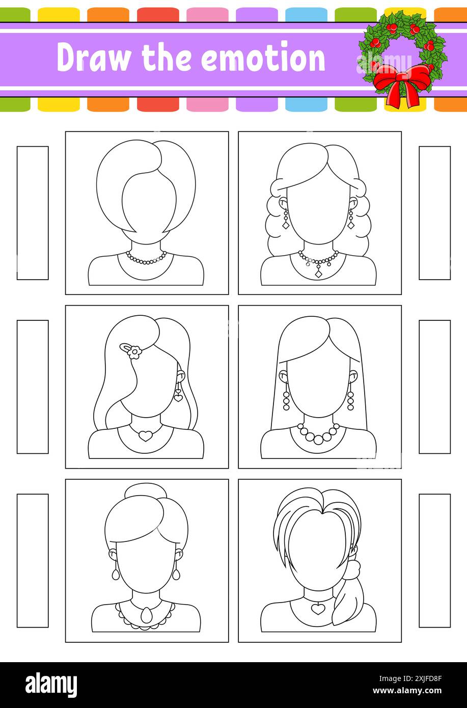 Draw the emotion. Worksheet complete the face. Coloring book for kids ...
