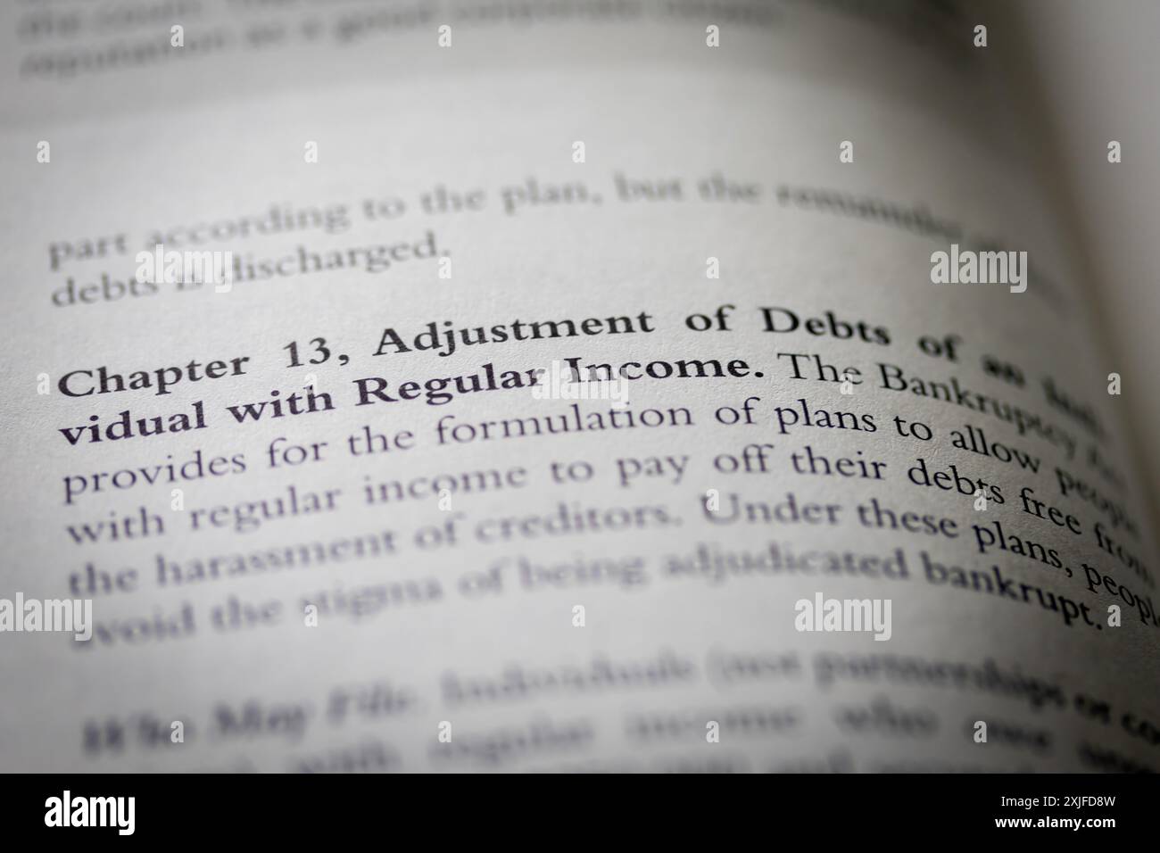 chapter 13 bankruptcy printed in text on page as visual aid or business law reference Stock ...