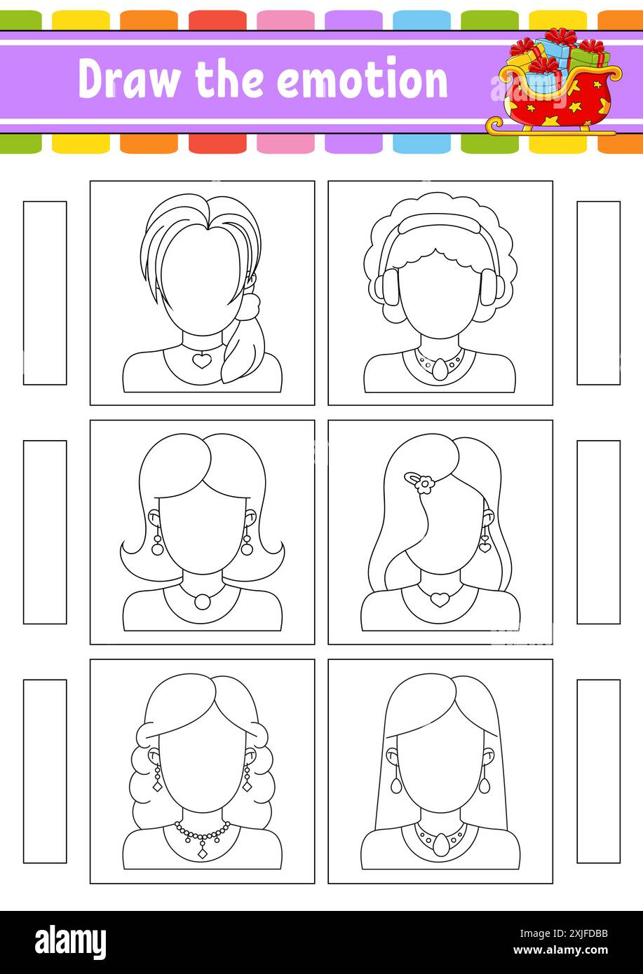 Draw the emotion. Worksheet complete the face. Coloring book for kids ...