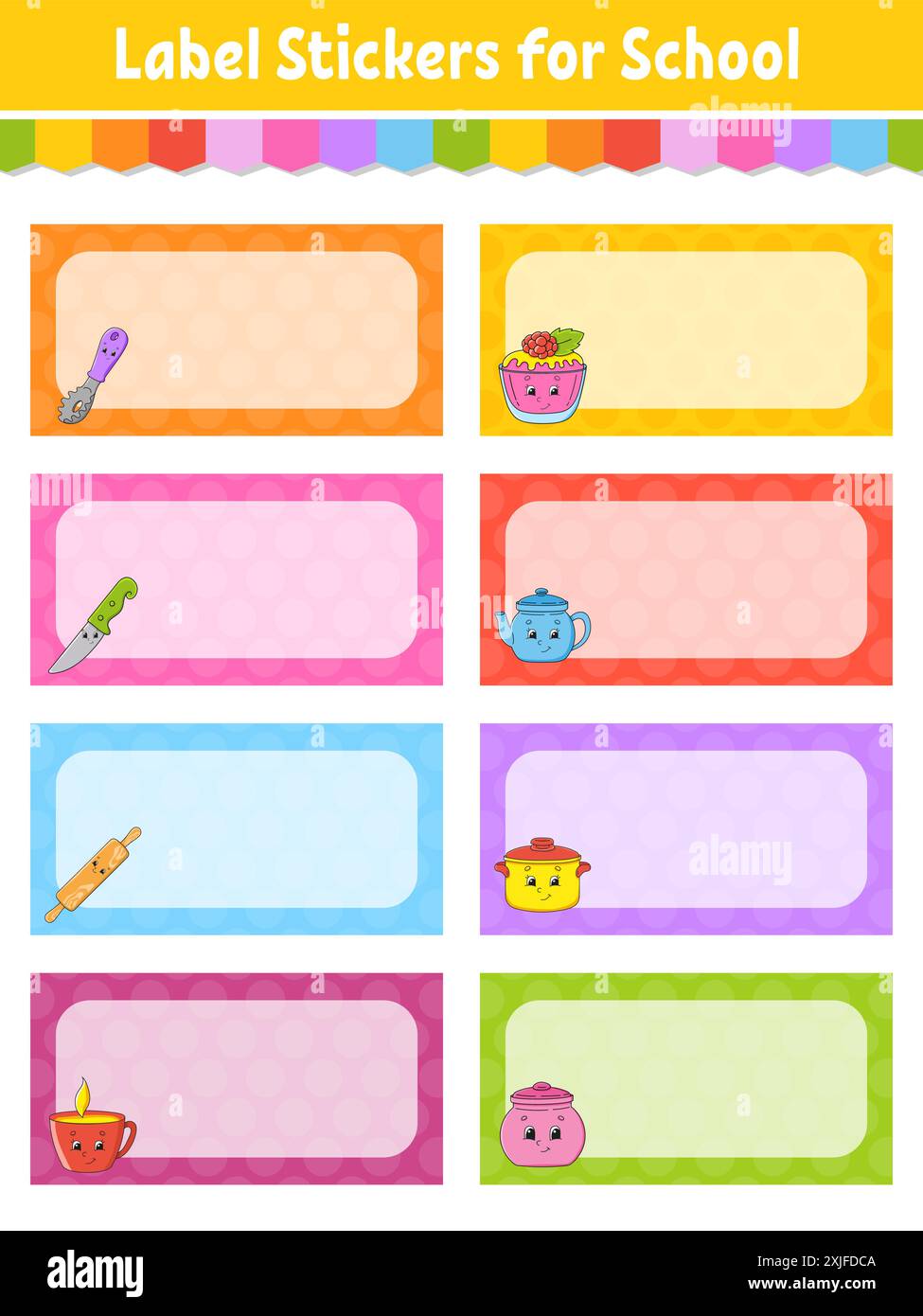 School name tags. Bright stickers. Rectangular label. Vector ...