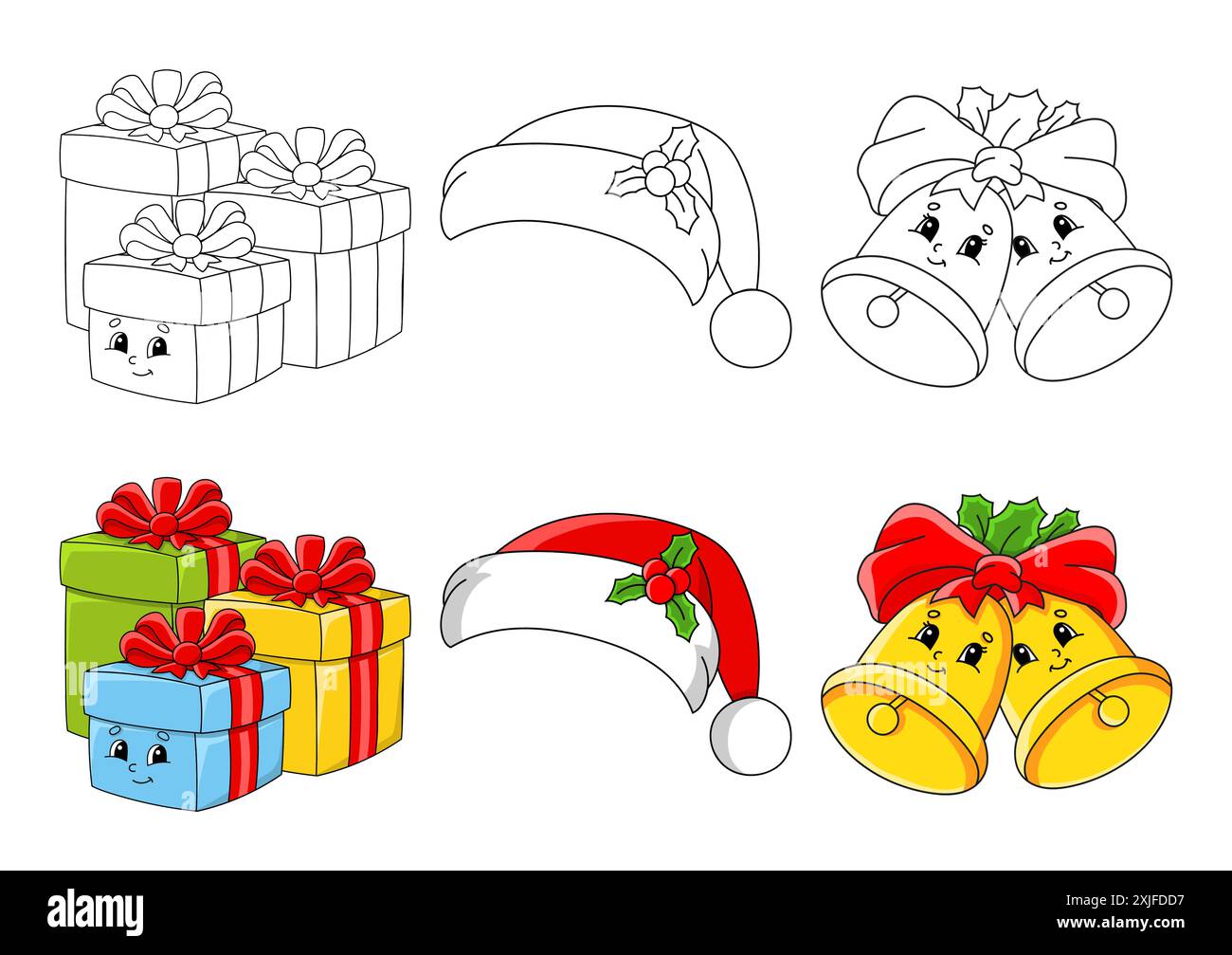 Set coloring page for kids. Cute cartoon characters. Black stroke. With ...