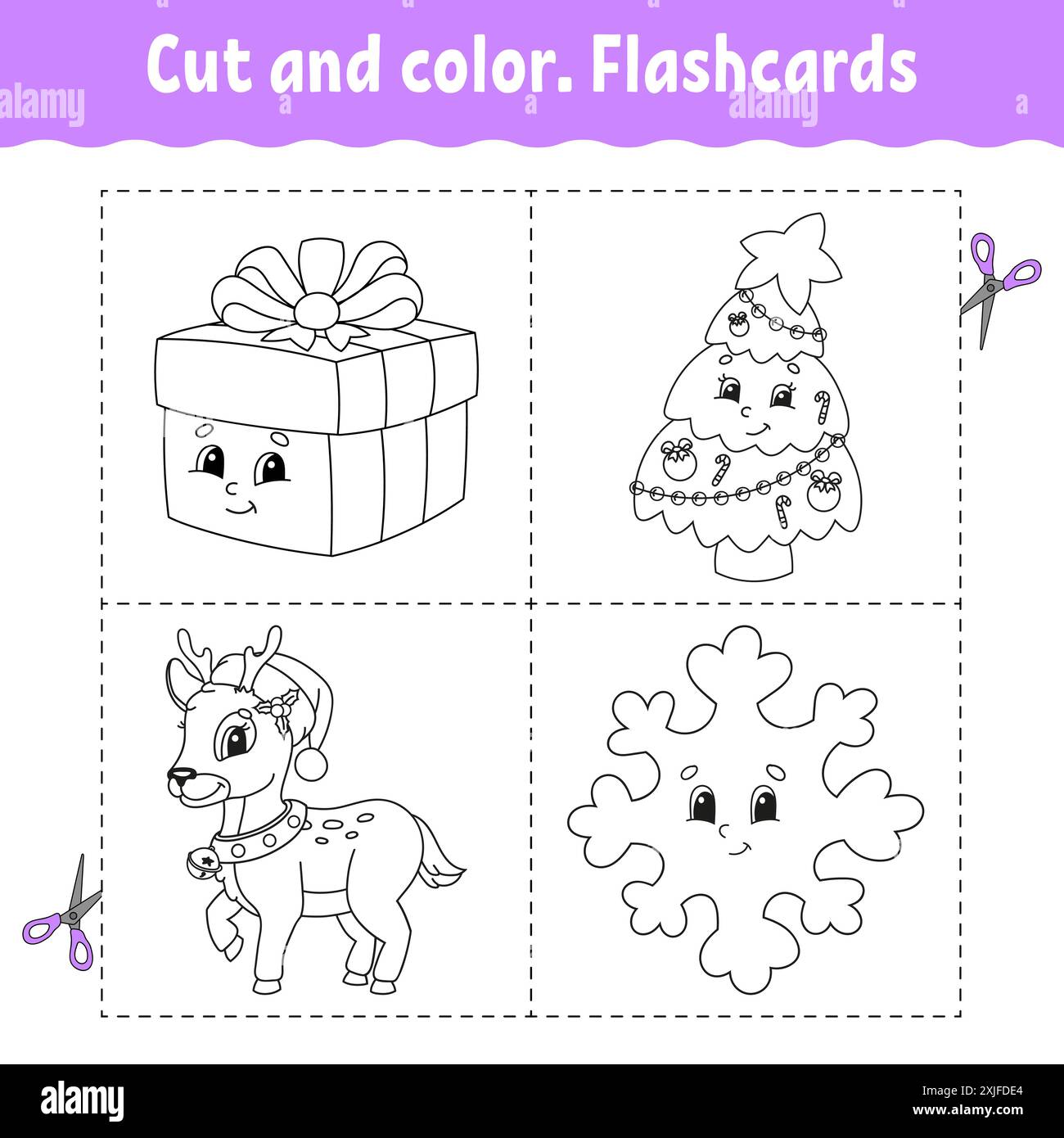 Cut and color. Flashcard Set. Coloring book for kids. Cute cartoon ...
