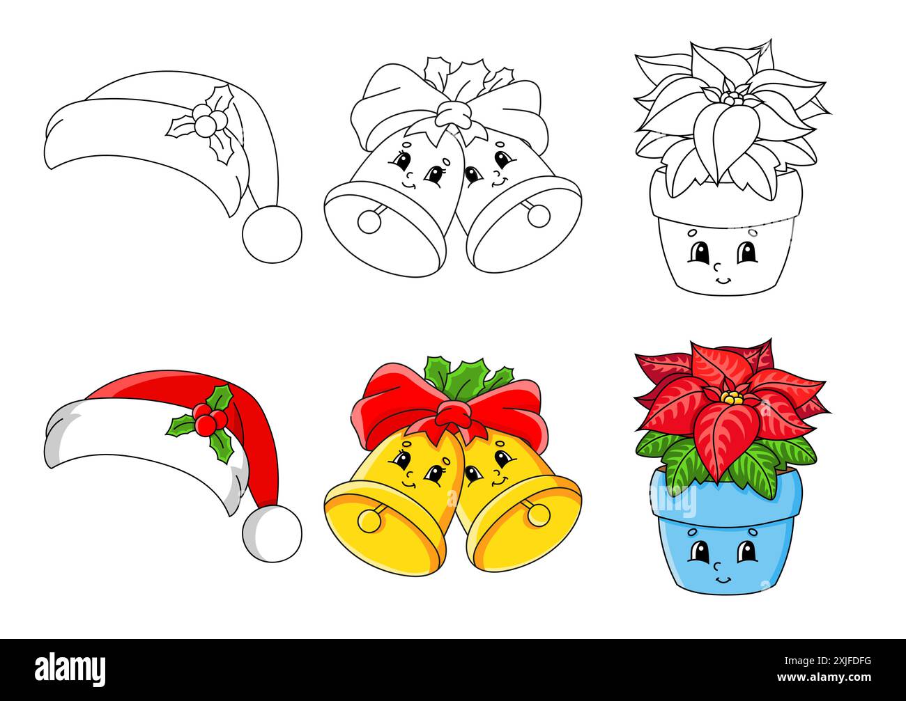 Set coloring page for kids. Cute cartoon characters. Black stroke. With ...