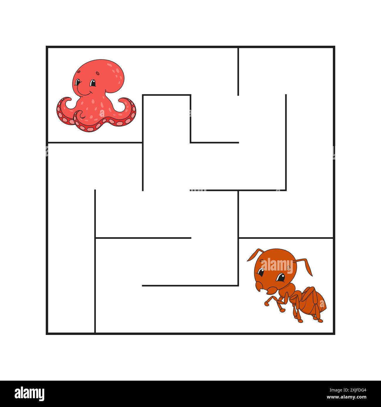 Simple square maze for toddlers. With cute cartoon characters. Isolated ...