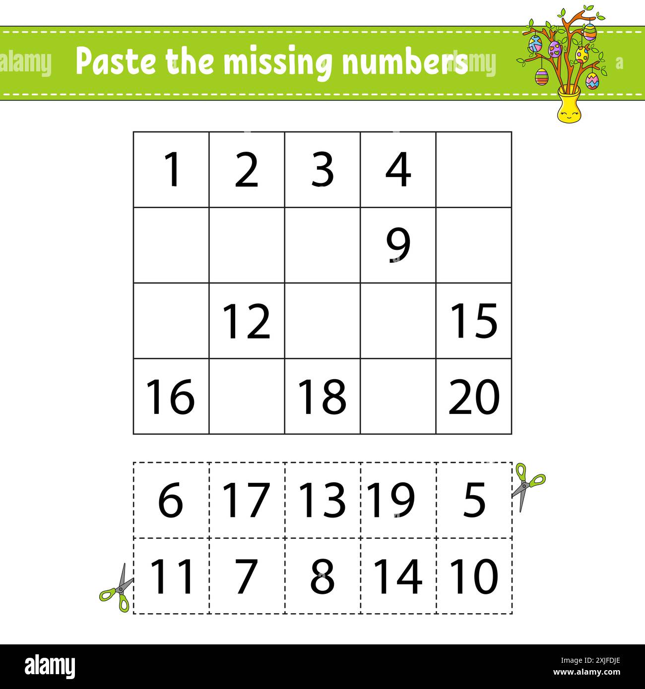Paste the missing numbers 1-20. Game for children. Handwriting practice ...
