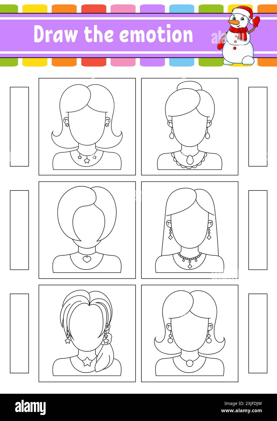 Draw the emotion. Worksheet complete the face. Coloring book for kids ...