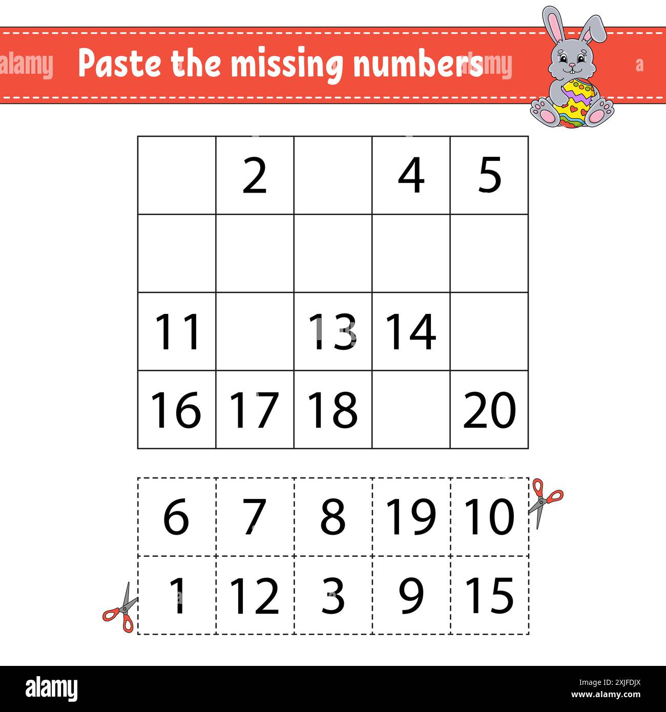 Paste the missing numbers 1-20. Game for children. Handwriting practice ...