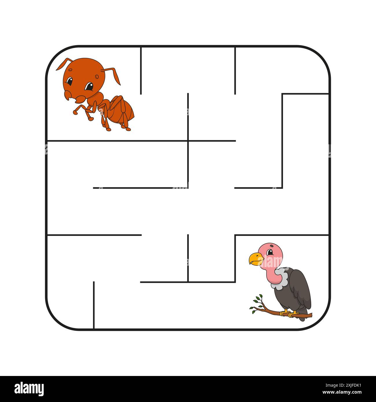 Simple square maze for toddlers. With cute cartoon characters. Isolated ...