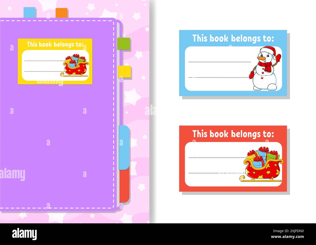Book label stickers for kids. The rectangular shape. Cartoon character ...