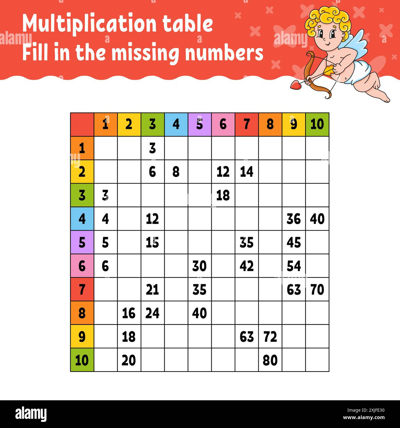 Paste the missing numbers. Learning multiplication table. Handwriting ...
