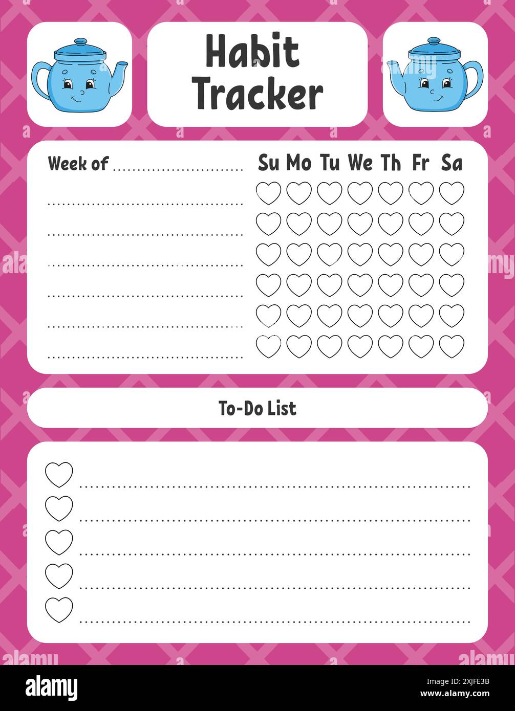 Habit tracker for kids. Sheet template for printing. With cute ...