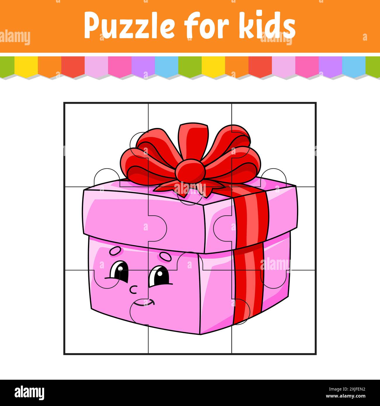 Puzzle game for kids. Jigsaw pieces. Color worksheet. Christmas theme ...