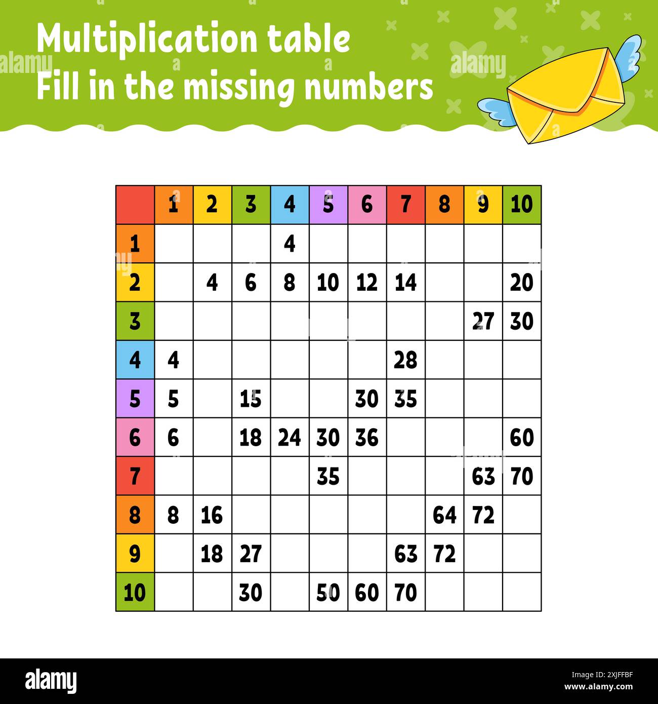 Paste the missing numbers. Learning multiplication table. Handwriting ...