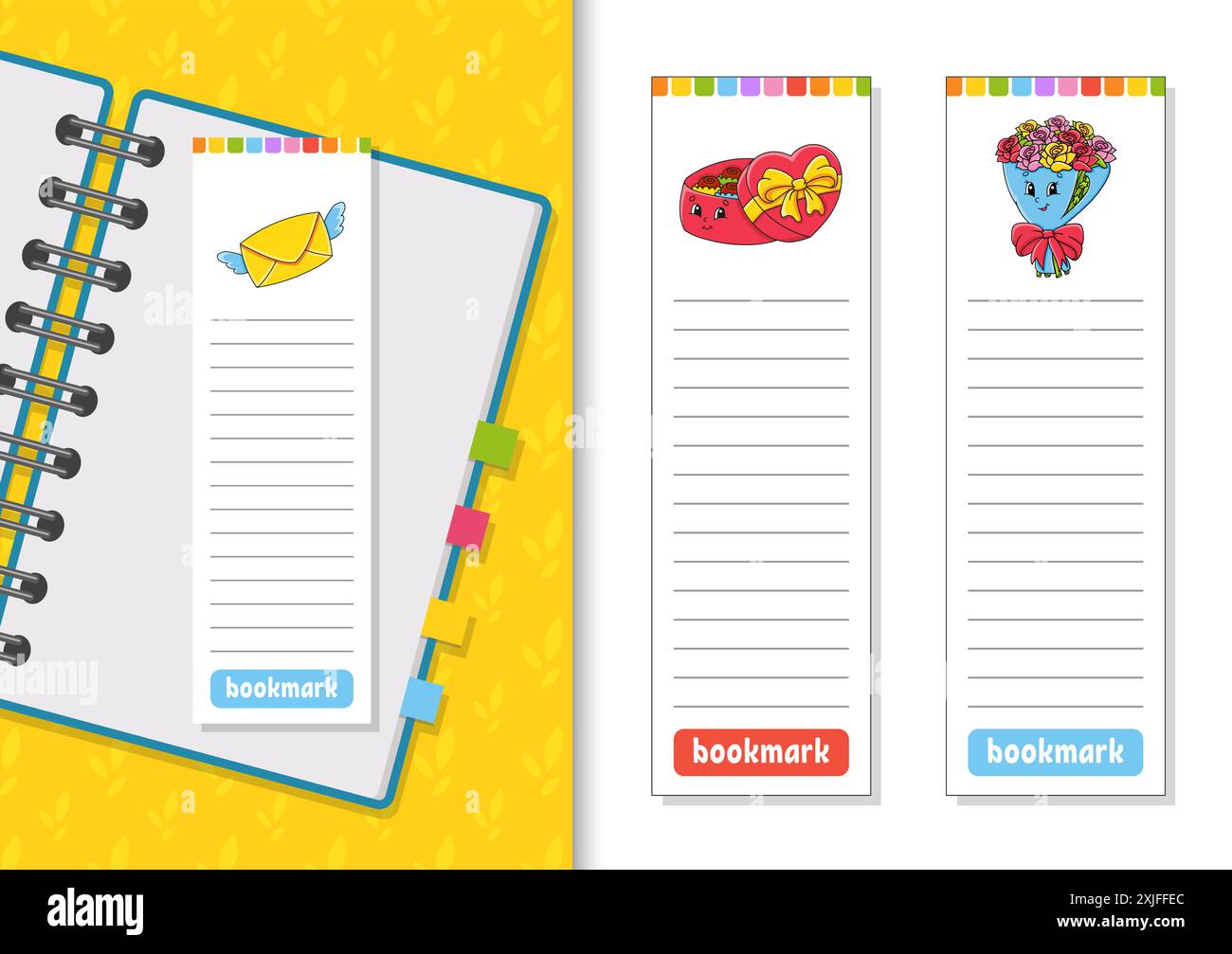 Set of paper bookmarks for books with cute cartoon characters. For kids ...