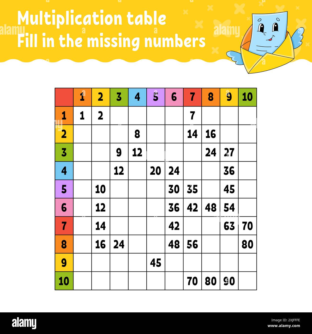 Paste the missing numbers. Learning multiplication table. Handwriting ...