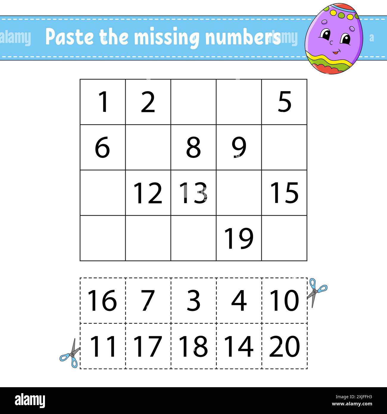 Paste the missing numbers 1-20. Game for children. Handwriting practice ...