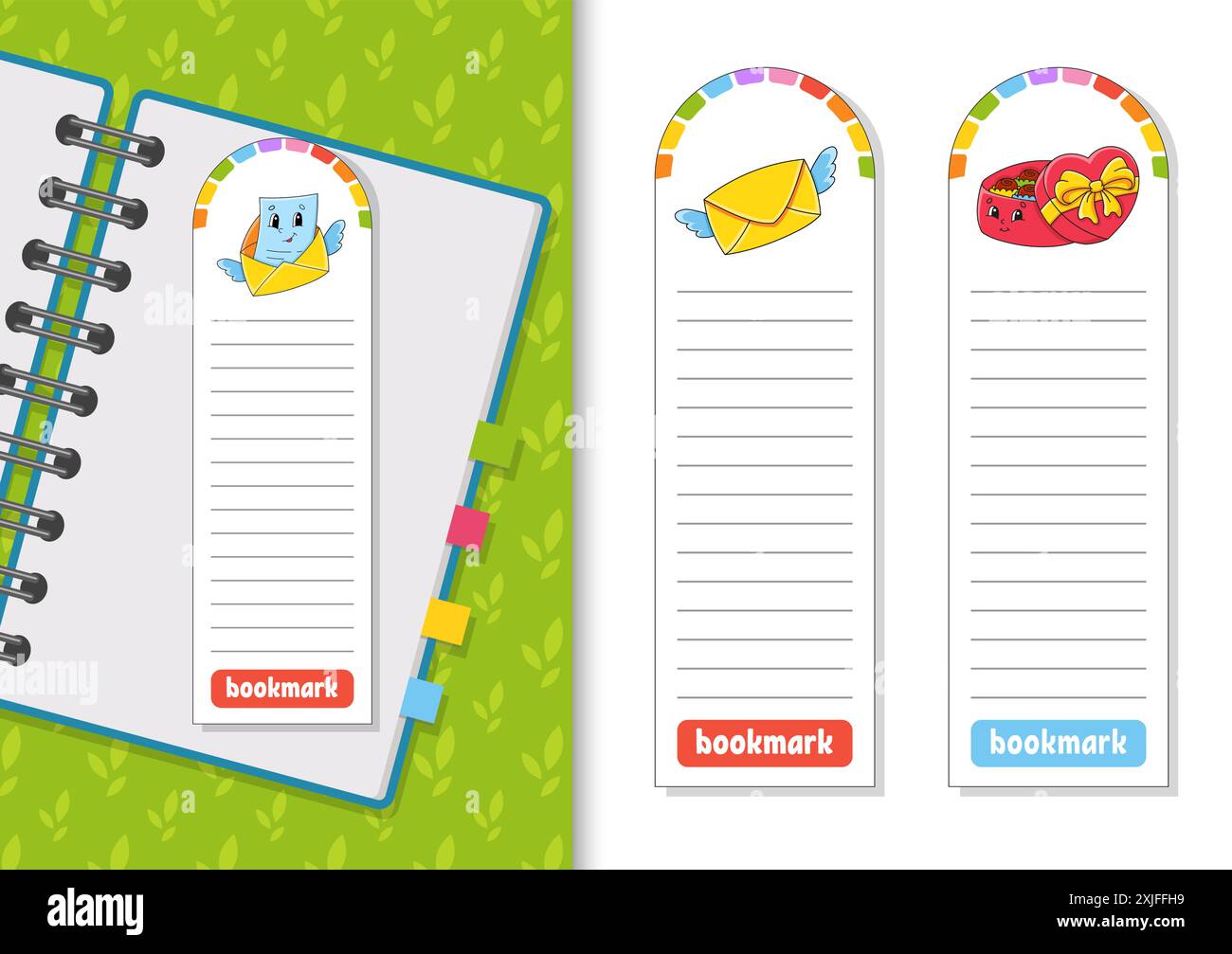 Set of paper bookmarks for books with cute cartoon characters. For kids ...