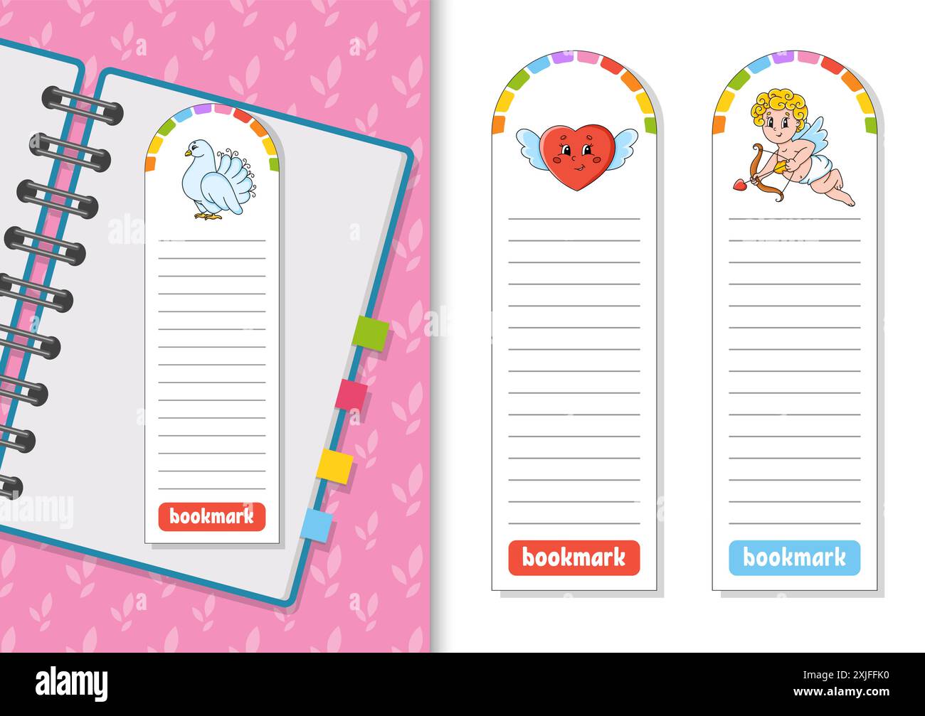 Set of paper bookmarks for books with cute cartoon characters. For kids ...