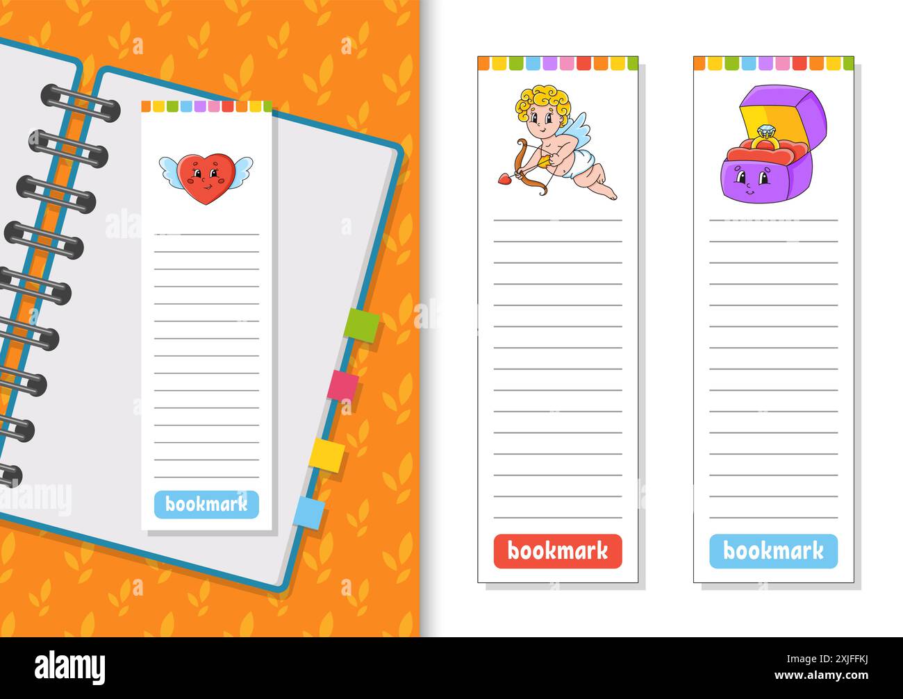 Set of paper bookmarks for books with cute cartoon characters. For kids ...