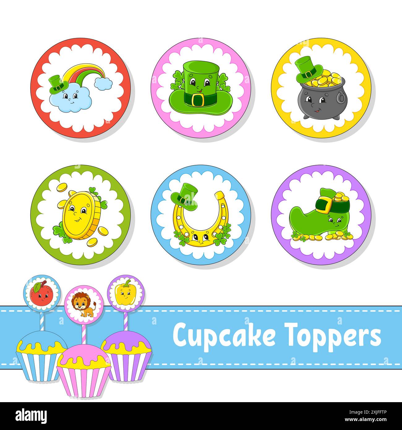 Cupcake Toppers. Set of six round pictures. cartoon characters. Cute ...