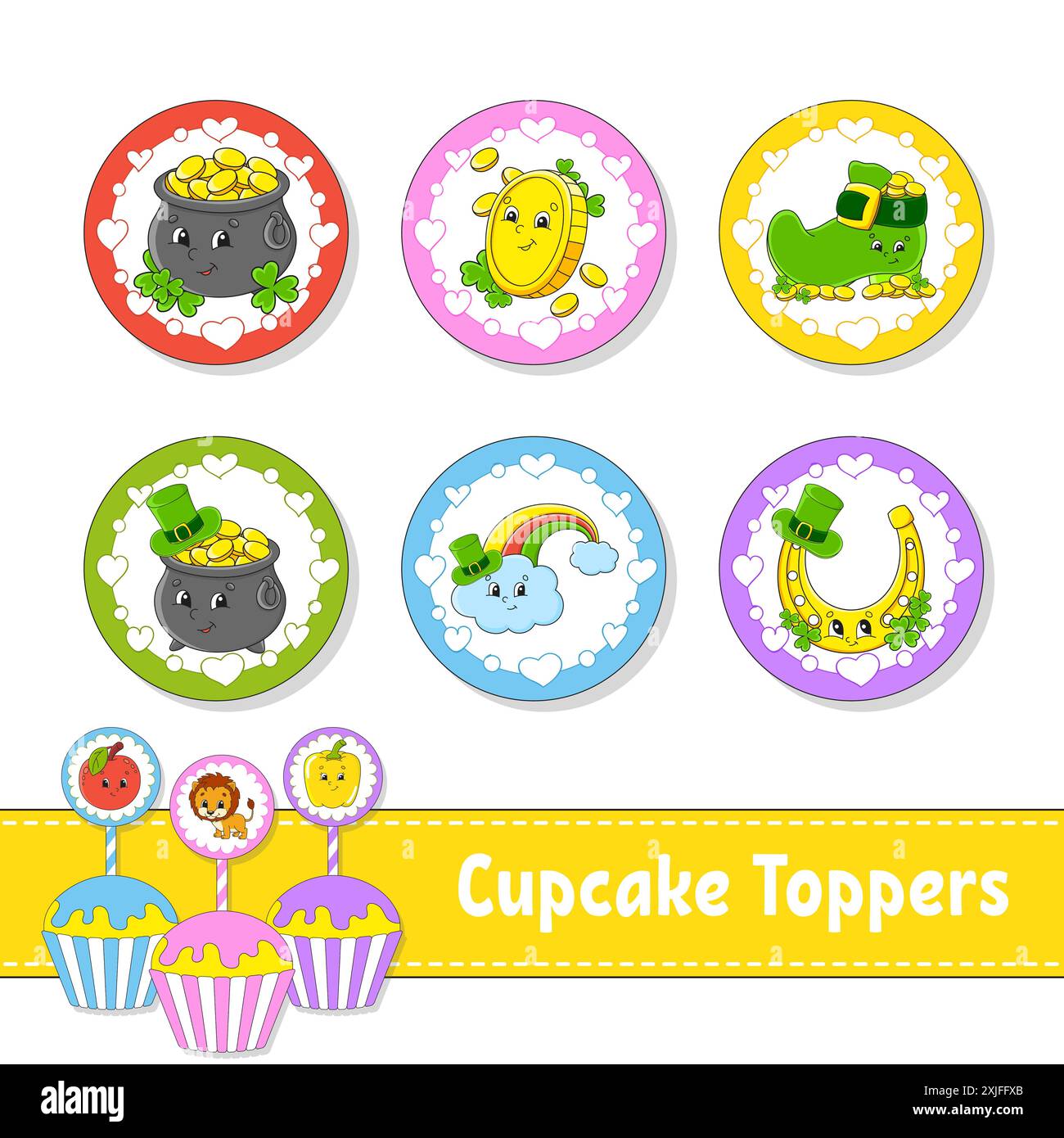 Cupcake Toppers. Set of six round pictures. cartoon characters. Cute ...