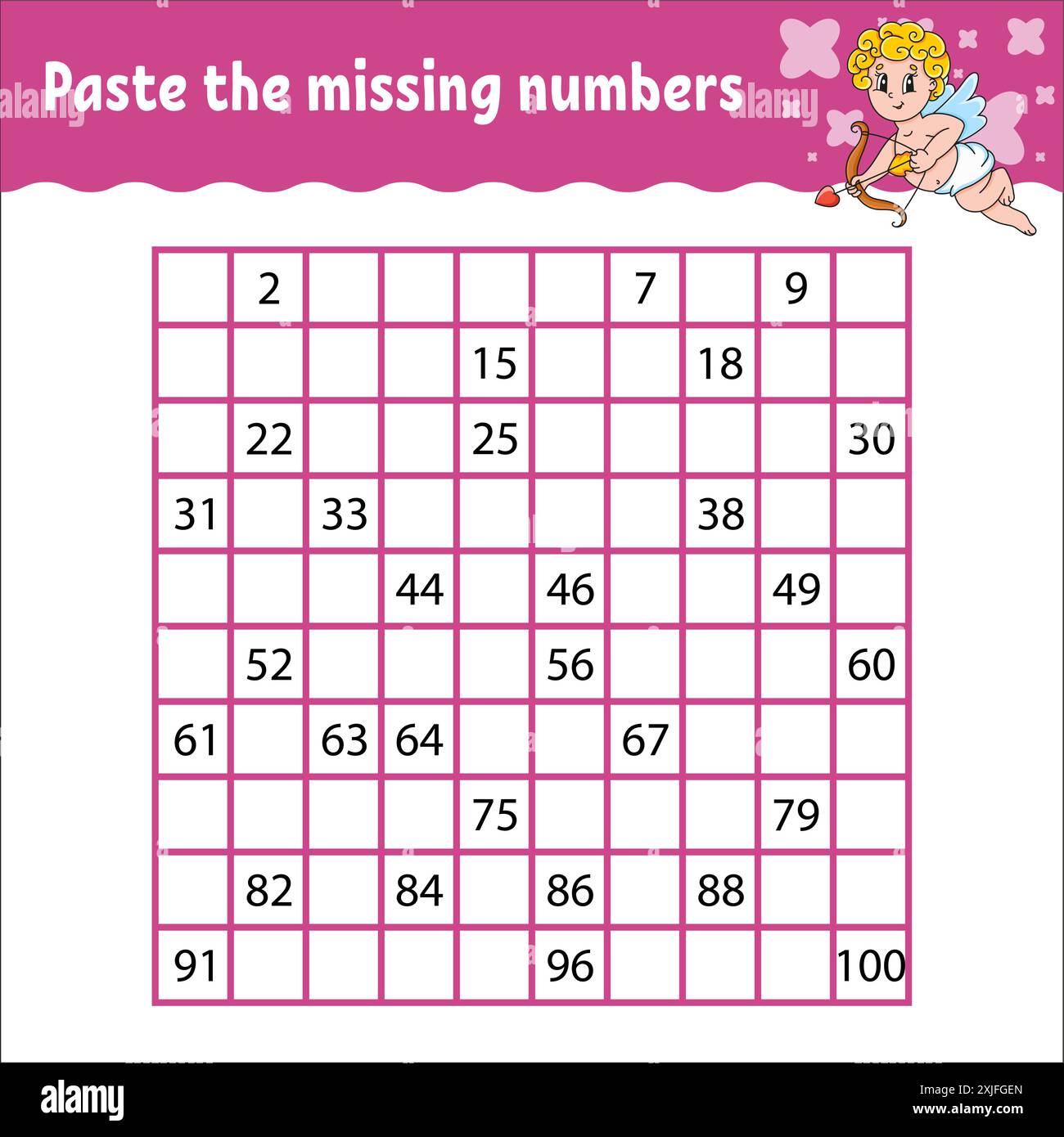 Paste the missing numbers from 1 to 100. Handwriting practice. Learning ...