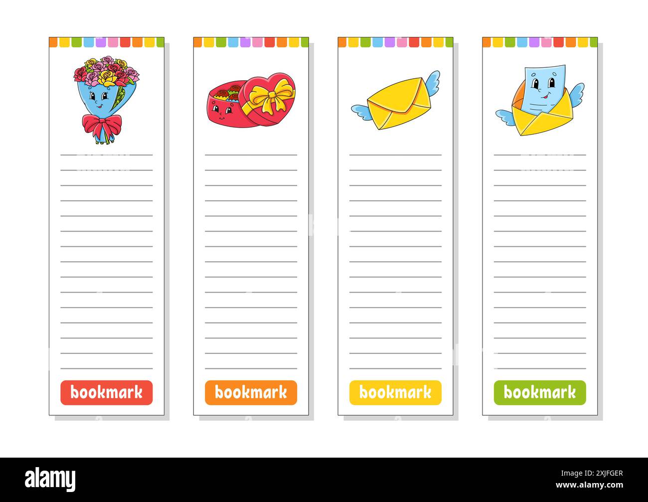 Set of paper bookmarks for books with cute cartoon characters. For kids ...