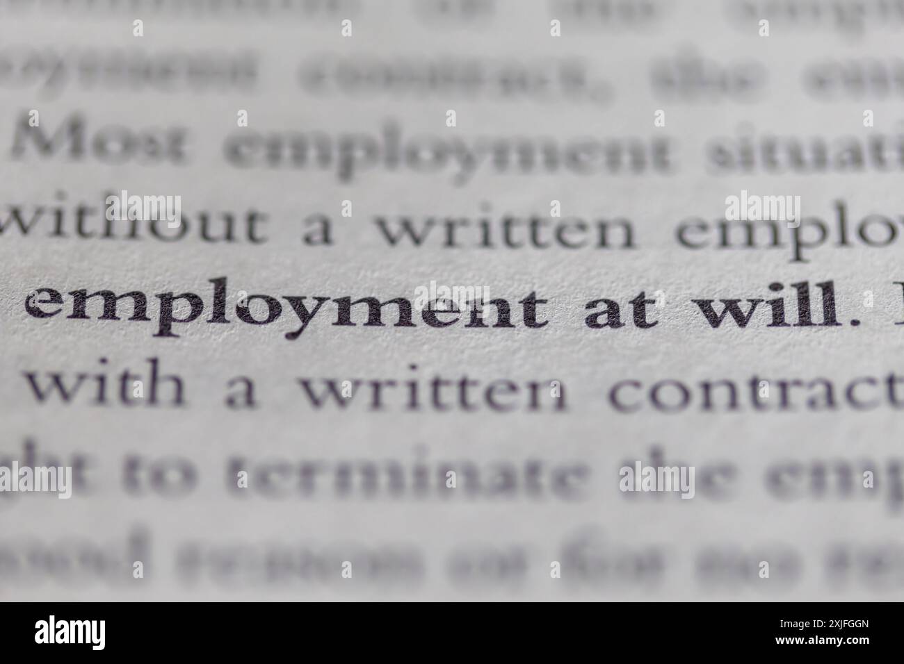 employment at will printed in text on page as visual aid or business ...