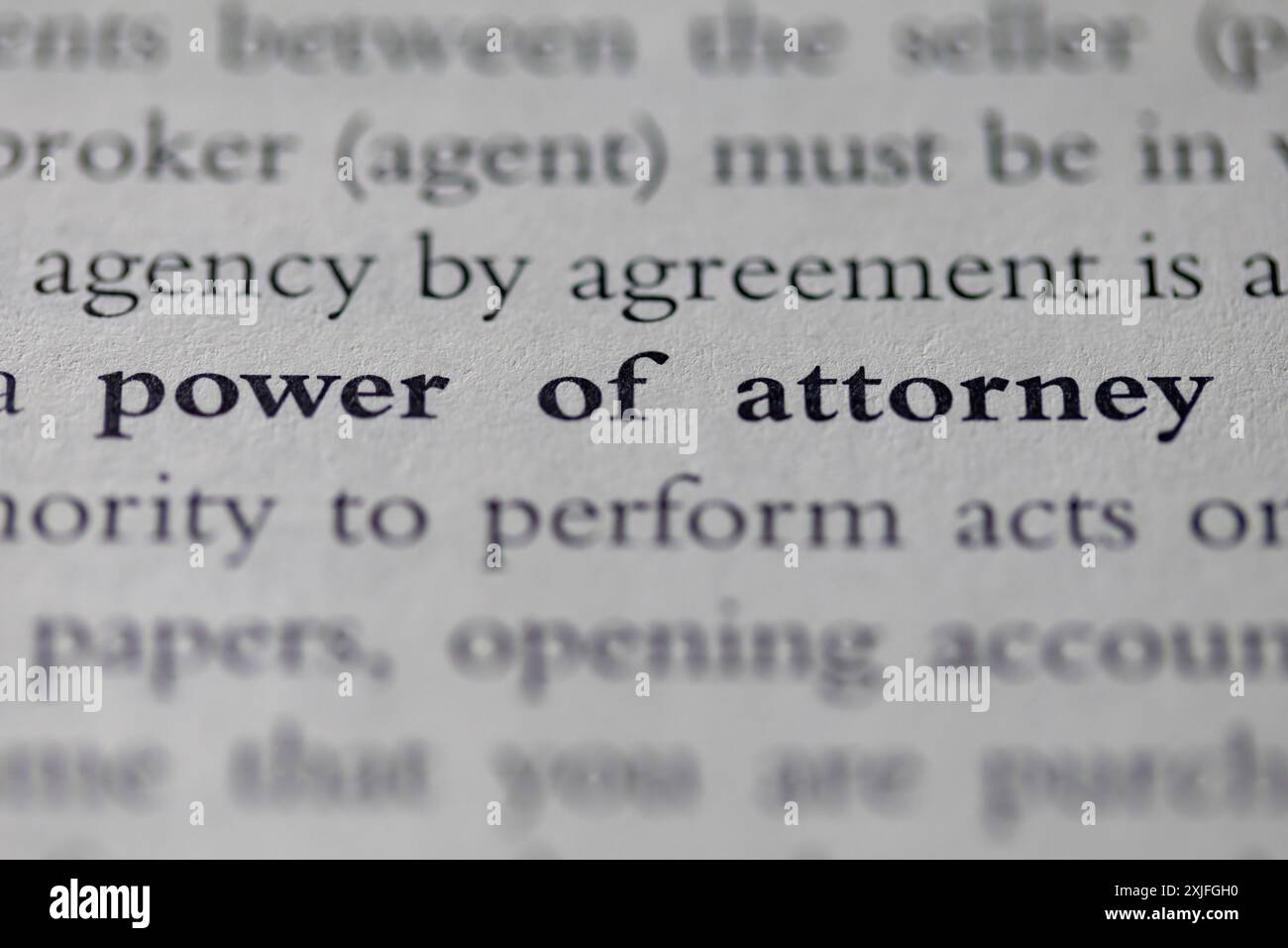 power of attorney POA printed in text on page as visual aid or business ...