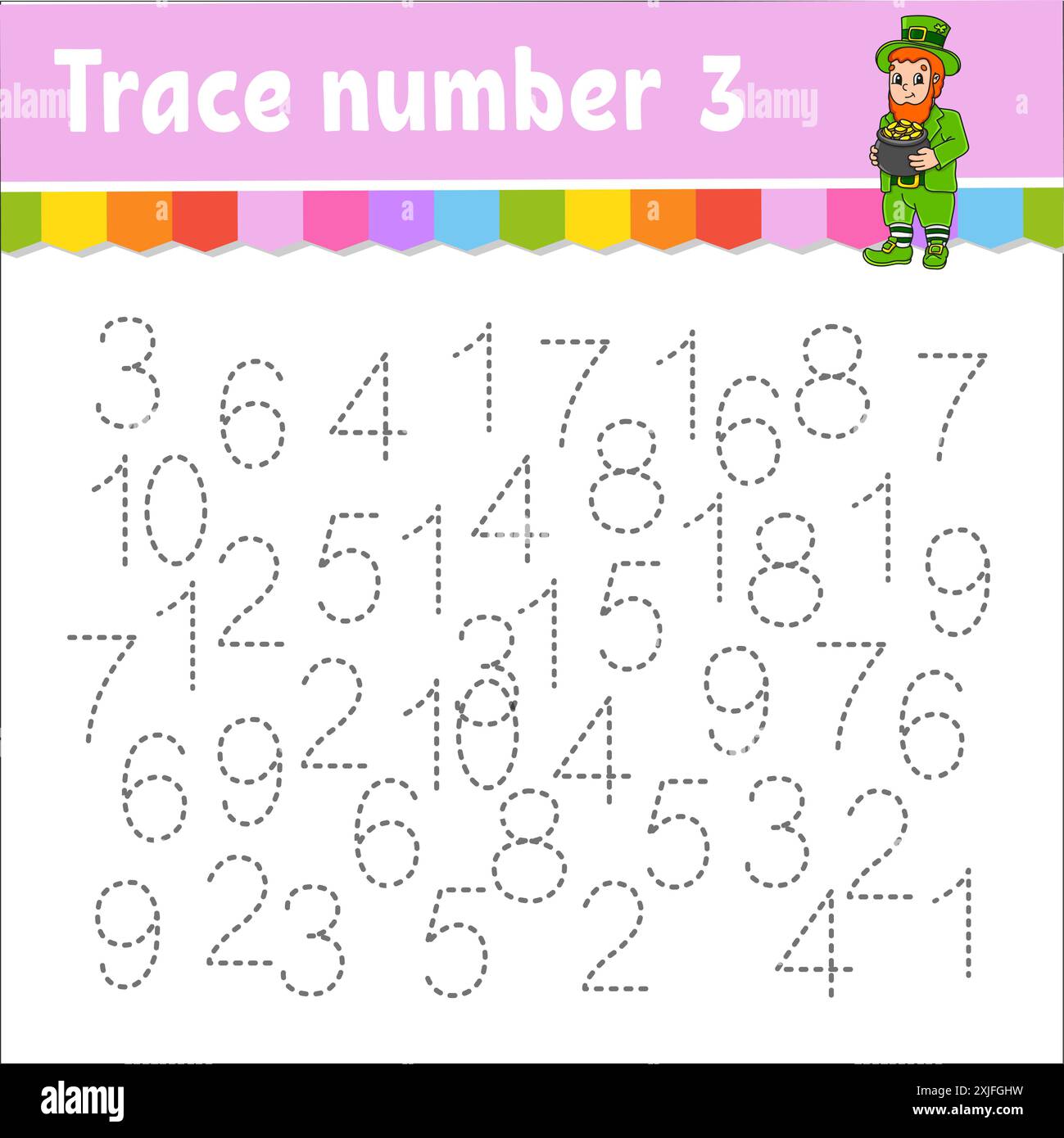 Trace number . Handwriting practice. Learning numbers for kids ...