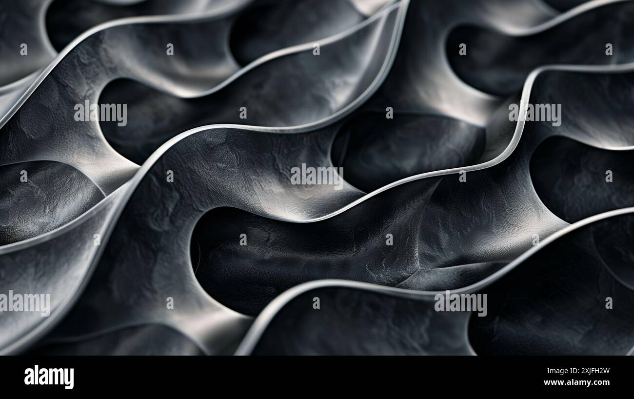 Closeup abstract of intricate dark aluminum with detailed overlapping ...