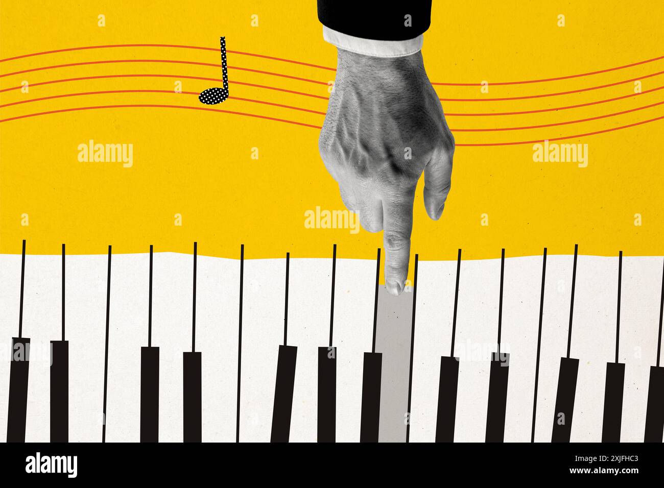 Creative trend collage of hand press key piano play music musician ...