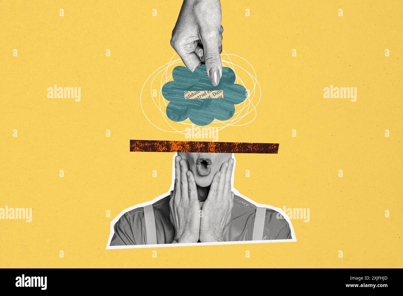 Creative trend collage of amazed female think cloud knowledge social ... Creative trend collage of amazed female think cloud knowledge social ...