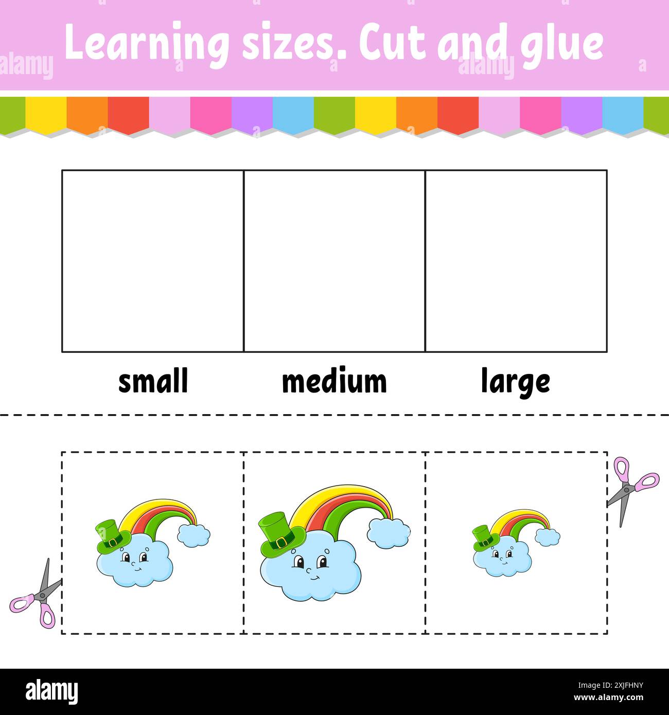 Learning sizes. Cut and glue. Easy level. Color activity worksheet ...