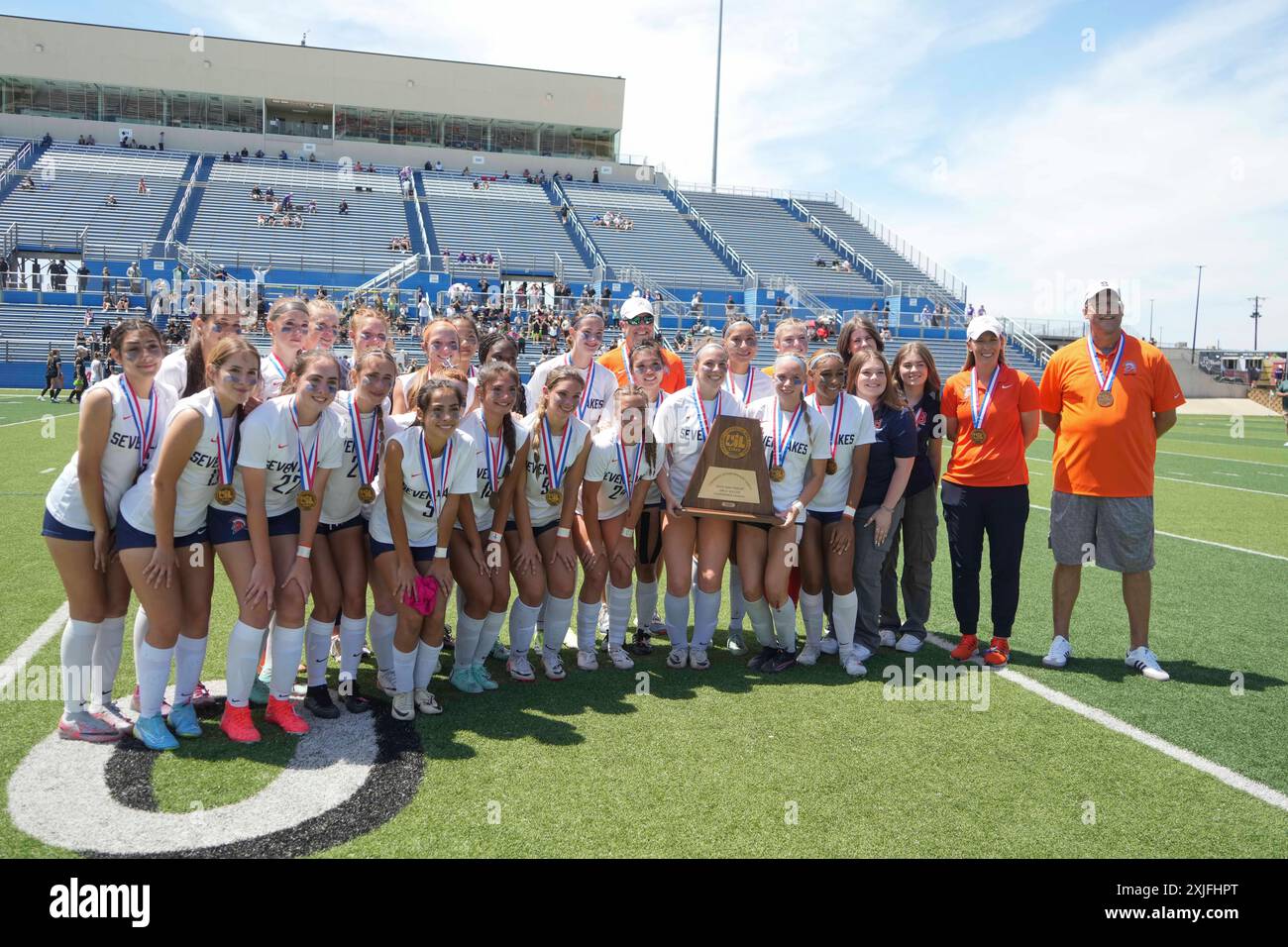 Katy Seven Lakes team members pose with semifinalist trophy after ...