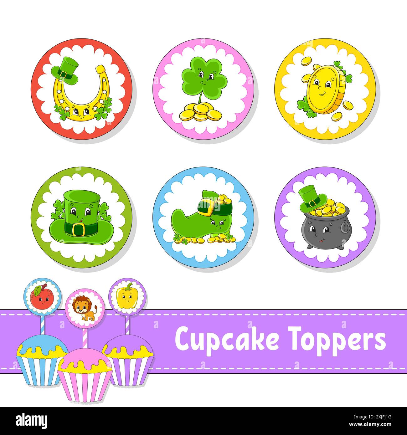 Cupcake Toppers. Set of six round pictures. cartoon characters. Cute ...