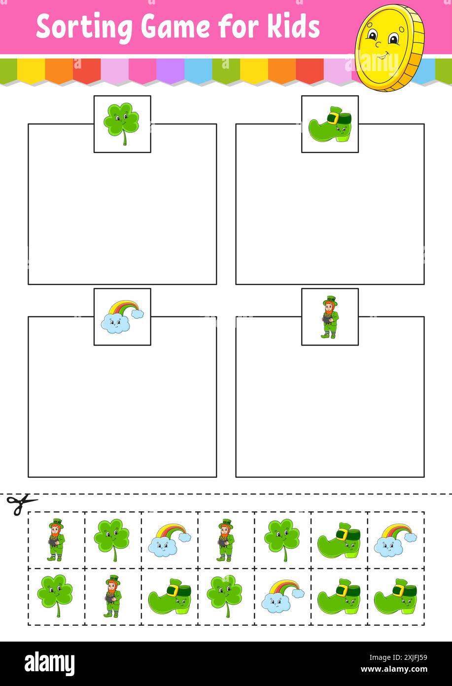 Sorting game for kids. Cut and glue. Education developing worksheet ...