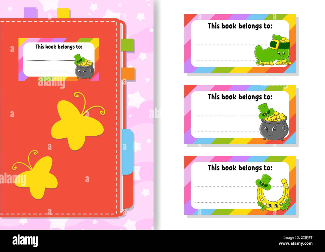 Book label stickers for kids. The rectangular shape. Cartoon character ...
