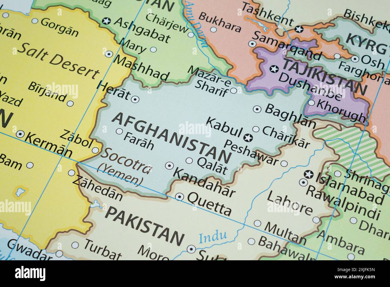 Close up to a Afghanistan political map with country frontiers and most ...
