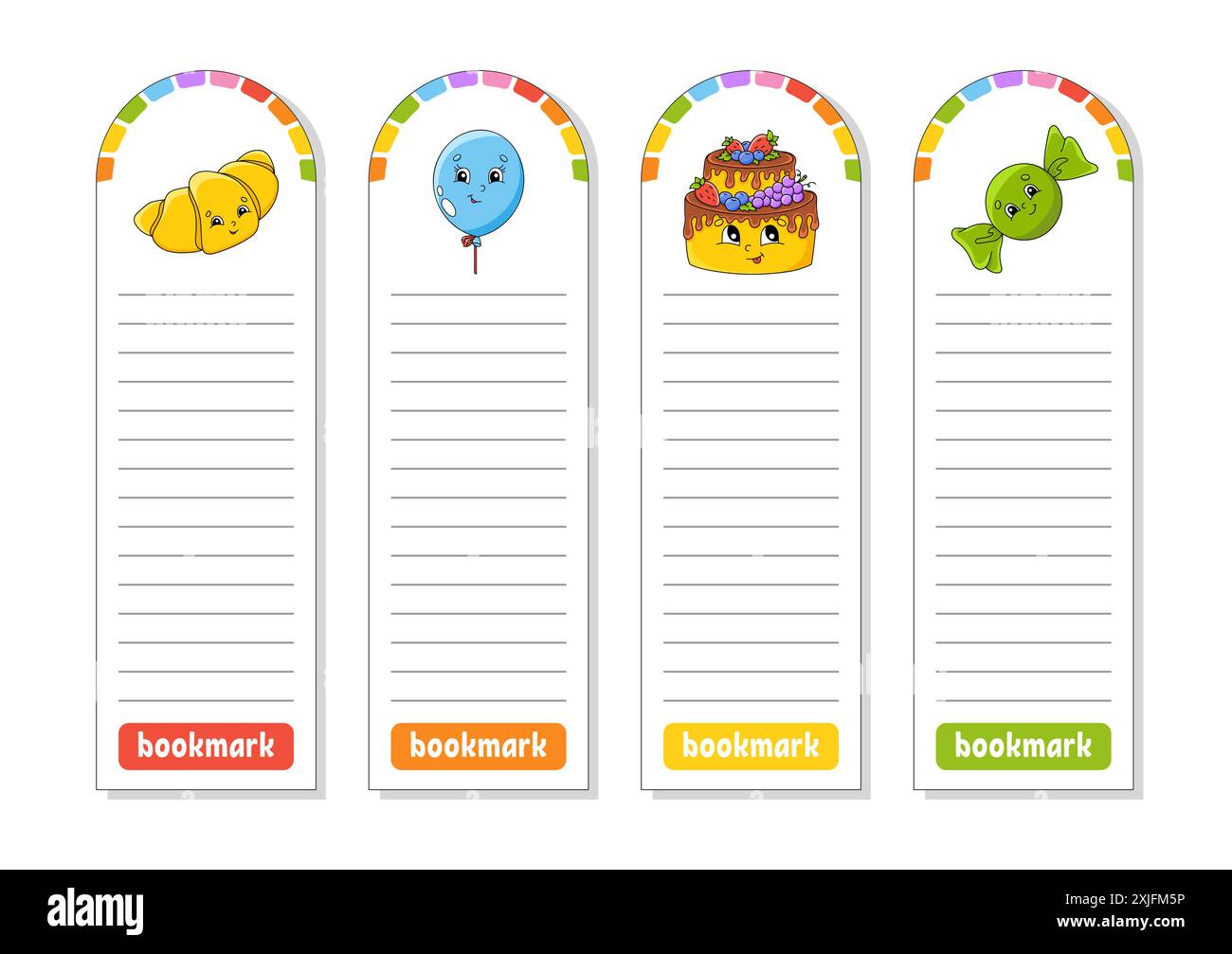Set of paper bookmarks for books with cute cartoon characters. For kids ...