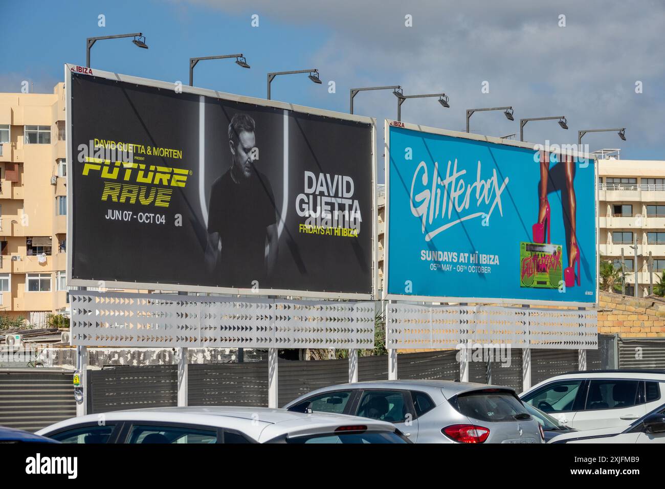 Picture dated July 2024 shows a billboard poster for DJ David Guetta in Ibiza Old Town Stock ...