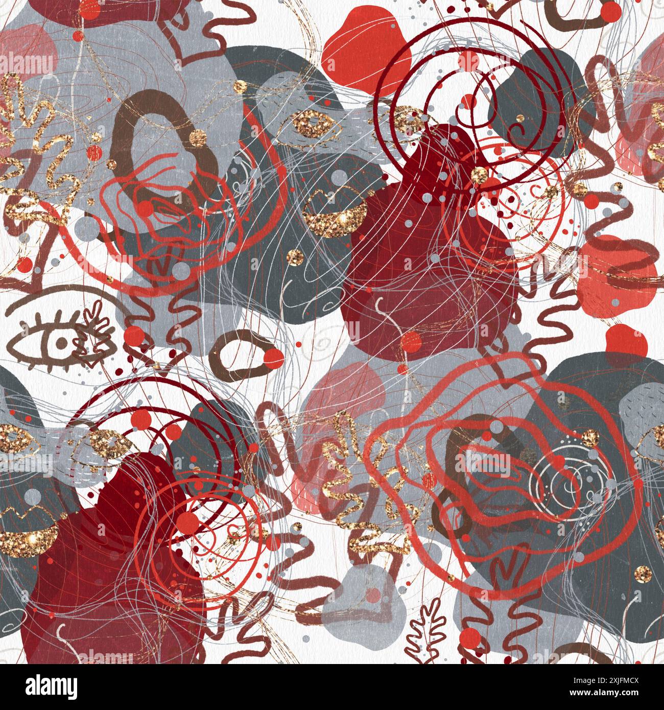 Abstract design featuring red and gray patterns with gold accents, wavy ...