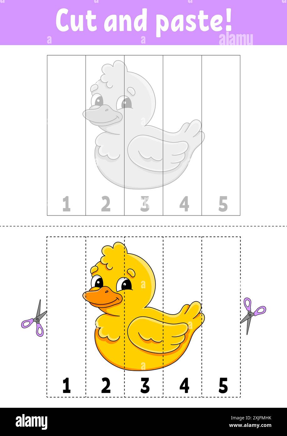 Learning numbers 1-5. Cut and glue. cartoon character. Education ...