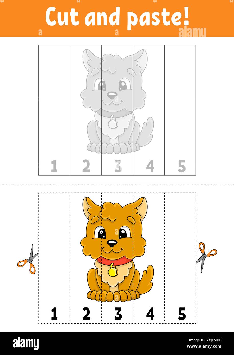 Learning numbers 1-5. Cut and glue. cartoon character. Education ...